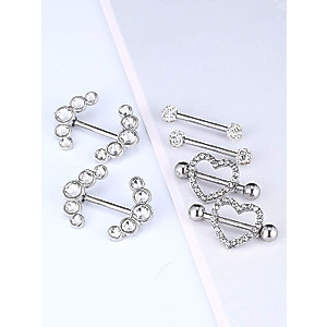 Arardo 14G 316L Stainless Steel CZ Nipple Rings Set Surgical Steel Nipple Barbell For Women Nipple Piercing Jewelry 6Pcs Silver AB0030-1