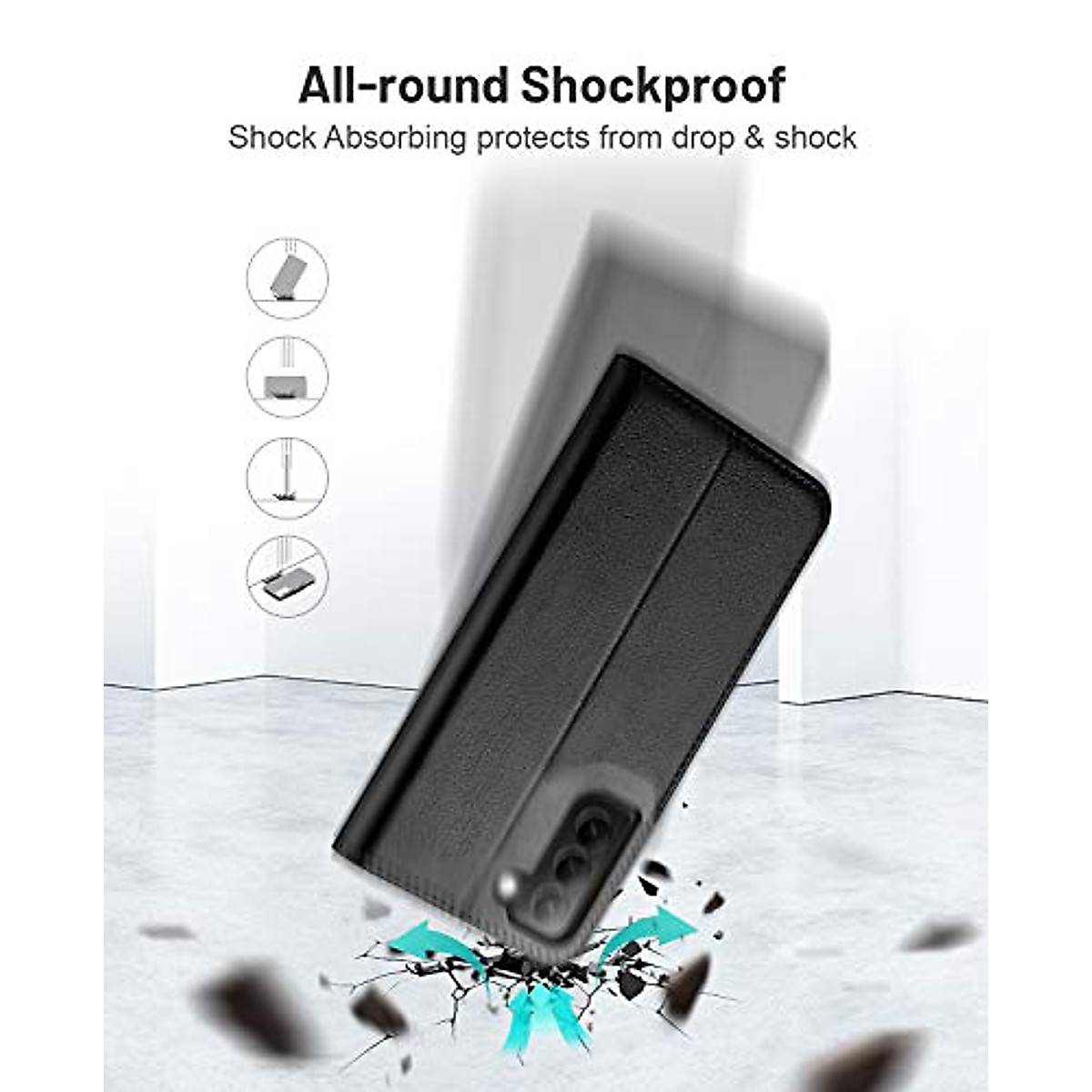 OCASE Compatible with Galaxy S21 5G Wallet Case, PU Leather Flip Folio Case with Card Holders RFID Blocking Kickstand [Shockproof TPU Inner Shell] Phone Cover 6.2 Inch (2021) - Black