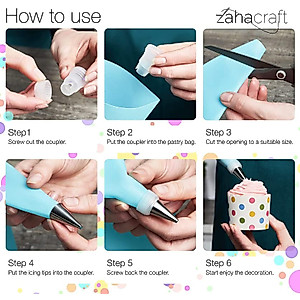 Piping Bags and Nozzles Set of 9 Pcs with 1 Converters,2 Silicone bags and 6 Premium Stainless Steel Piping Nozzles for Decorating Cakes & Cupcakes