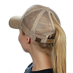 C.C Ponycap Messy High Bun Ponytail Adjustable Glitter Mesh Trucker Baseball Cap, Gold,One Size