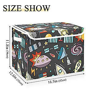 Krafig Abstract Cartoon Space Foldable Storage Box Large Cube Organizer Bins Containers Baskets with Lids Handles for Closet Organization, Shelves, Clothes, Toys