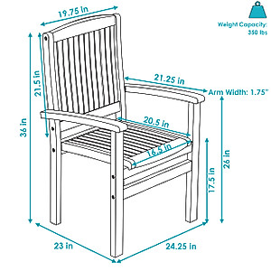 Sunnydaze Stackable Wooden Outdoor Patio Dining Armchair with Slat Back - Light Brown Finish