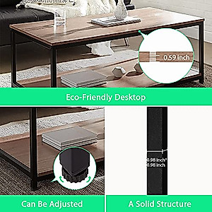 Coral Flower Washed Oak Coffee Table, Wood and Metal Rustic Cocktail Table with Open Storage Shelf, for Living Room, Light Oak