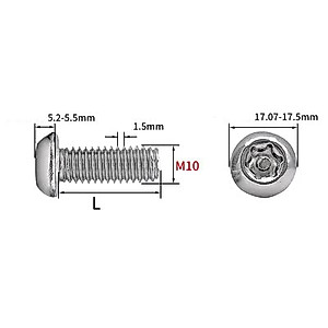 CREULT Safe Bolts Torx with Needle Drive M10 Size Round Head Security Male Screws 1.5mm Thread Pitch Stainless Steel Fasteners Metric (10, 30mm Length)