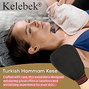 Kelebek Premium Natural Exfoliating Gloves, Turkish Hammam Kese, Original Exfoliating Mitt, Body Scrub for Men and Women (Black 2 Count (Rough))