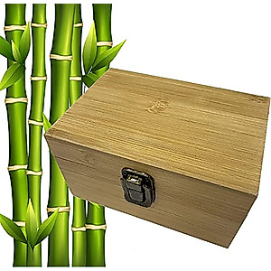 Cali Factory - Small Size Wooden Box - Wood Keepsake Box With Hinged Lid and Metal Latch - Memory Box For Gift , Storage For Jewely , Tea or Other Treasures (Natural Bamboo)