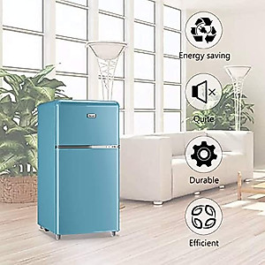 WANAI Compact Refrigerator 3.5Cu.Ft Classic Retro Refrigerator 2 Door Mini Refrigerator Adjustable Remove Glass Shelves Refrigerator Suitable for Dorm Garage and Office