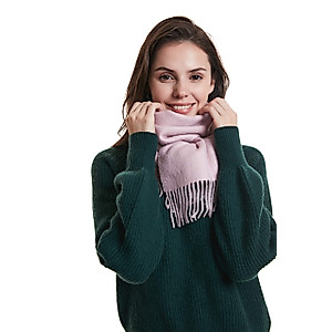 EURKEA 100% Cashmere 2024 Winter Scarf for Women, Fringed Edges, Warm & Soft, Lightweight, Gift Ready, Solid/Plaid/Two-Tone, Pink, Free Size