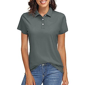 TACVASEN Women's Polo Sun Protection Athletic Shirts Short Sleeve Golf Shirt 3-Buttons Collared Tops, Dark Grey, S