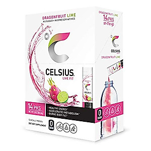 CELSIUS On-the-Go Powder Stick, Combo Pack of Dragonfruit Lime and Cranberry Lemon, 28 Piece Assortment