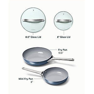 Caraway Nonstick Ceramic Mini Fry Pan With Glass Lid (1.05 qt, 8") - Non Toxic, PTFE & PFOA Free - Oven Safe & Compatible with All Stovetops (Gas, Electric & Induction) - Navy