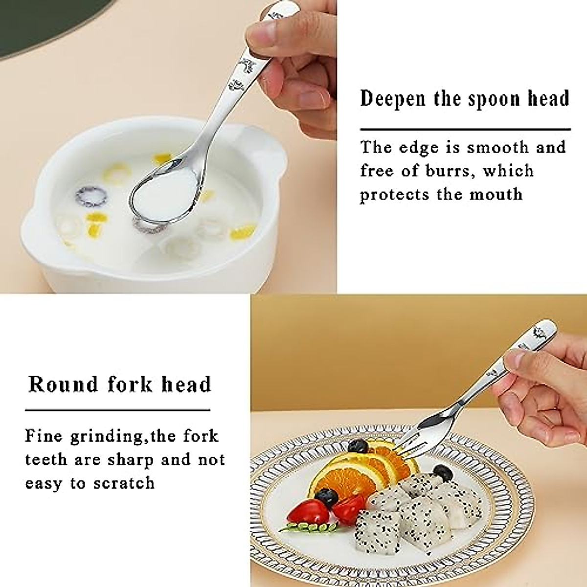 Evanda Toddler Utensils, 6 Pieces Stainless Steel Toddler silverware set, Kids Utensils Forks and Spoons, Mirror Polished Smooth Round Tableware and Dishwasher Safe