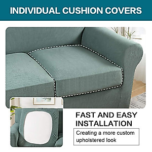 Turquoize 3 Piece Sofa Covers for 2 Cushion Couch Sofa Slipcover Soft Couch Cover for Dogs-Washable Sofa Furniture Covers with 2 Individual Cushion Covers (2 Cushion Sofa, Dark Cyan)
