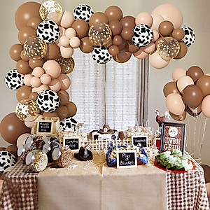 170Pcs Brown Cow Balloons Garland Arch Kit, Coffee Brown Neutral Blush Confetti Cow Print Balloons for Western Cowboy Cowgirl Farm Animal Themed Baby Shower Birthday Party Decorations Supplies