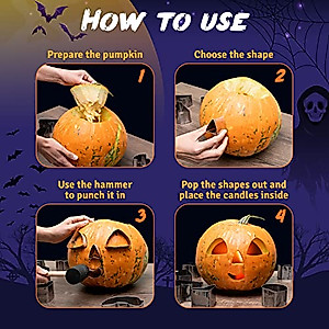 Pumpkin Carving Kit with Hammer - Halloween Decor - Pumpkin Carving Stencils - Pumpkin Carving Tools for Halloween Decoration, Safe & Easy for Kids - 24 Pieces