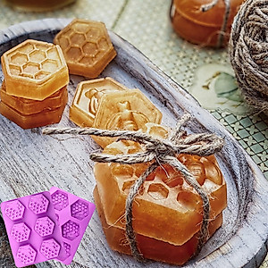 SIQINZONGWA 2 Pack Honeybee Soap Molds, 3D 6-cavity Bee Silicone Soap Molds, Hexagonal Bee Honeycomb Silicone Molds for Homemade Soaps, Beeswax, Resin, Bath Bomb, Jello, Chocolate and Dessert (Purple)