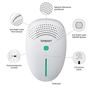 BRISON [1-Pack] Ultrasonic Pest Repeller Plug-in Control Electronic Insect Repellent Gets Rid Mosquito Bed Bugs Roach Spiders Fleas Mice Ants Fruit Fly
