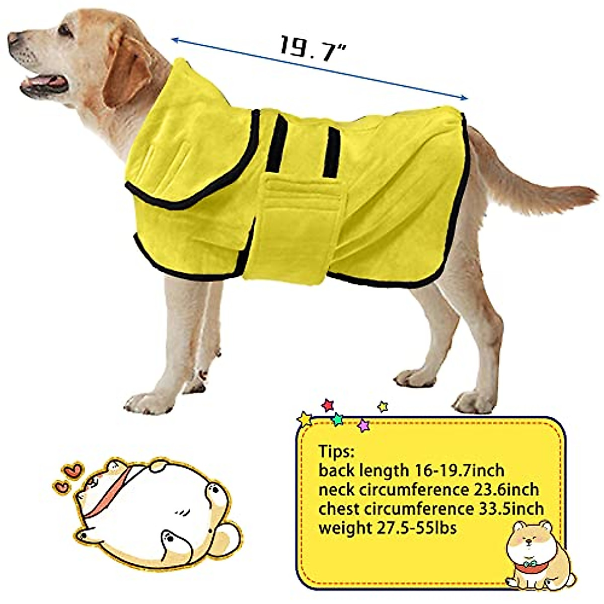 Dog Drying Coat, Adjustable Pet Drying Moisture Bath Robe, Dog Bath Towel Quick Drying, Washable Absorbing Pet Dog Cat Bathrobe Towel Coat