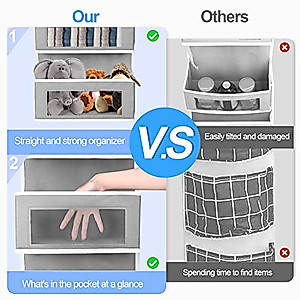 HolaDream Over The Door Organizer with 5 Large Pockets, Sturdy Foldable Hanging Organizer with Clear Window and 2 Metal Hooks, Behind Door Versatile Storage for Pantry Nursery Room Closet Bathroom