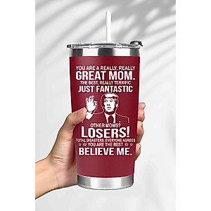 BETHEGIFT Mother's Day Gifts for Mom from Daughter, Son - Mom Gifts - Great Mom Coffee Tumbler - Birthday Gifts for New Mom, Mom To Be, Mother In Law - Present for Mom - Mom Cup 20oz, Red