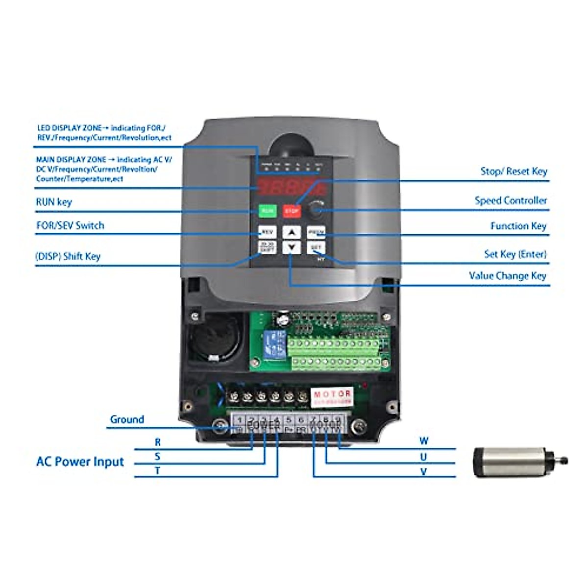 RATTMMOTOR Variable Frequency Drive 2.2KW 220V VFD Drive Inverter Frequency Converter Single Phase Input, 3 Phase Output for VFD Water-cooled Air-cooled Spindle Motor Speed Control+VFD Extension Cable