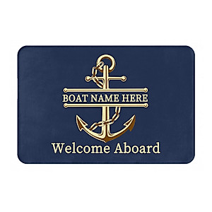 Amabery Personalized Welcome Aboard Boat Mat Customized Flannel Anchor Door Mats Custom Ship Gifts Non-Slip Entrance Floor Rug, Accessories Decoration Indoor Outdoor Nautical Yacht Gift