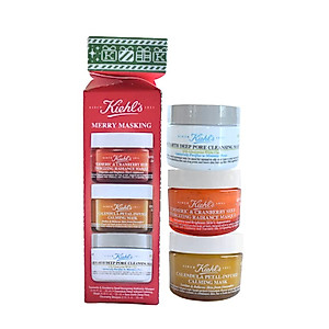 Kiehl's Merry Masking Trio Holiday Gift Set:: Turmeric & Cranberry Seed Energizing Radiance Mask, Calendula Petal-Infused Calming Mask, and Rare Earth Deep Pore Cleansing Mask