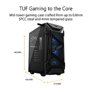 ASUS TUF Gaming GT301 Mid-Tower Compact Case for ATX Motherboards with honeycomb Front Panel, 120mm AURA Addressable RBG fans, headphone hanger, and 360mm radiator support, 2 x USB 3.2