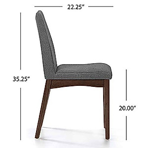 Christopher Knight Home Dimitri Fabric with Walnut Finish Dining Chairs, 2-Pcs Set, Dark Grey