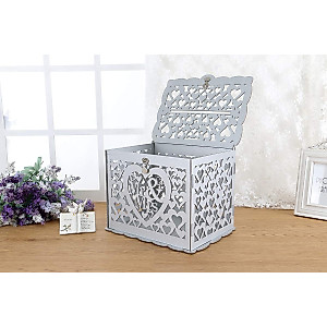 Artmag Wedding Money Box Holder with Sign, Large Rustic Wood Wooden DIY Envelop Gift Card Boxes with Lock Slot for Reception Anniversary Graduation Birthday Parties Baby Shower (Mr & Mrs, Silver)