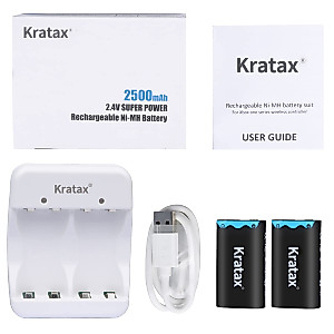 Kratax 2500mAh Rechargeable Batteries 2 Count for Xbox One with Fast Charger, 48 Hours Playtime