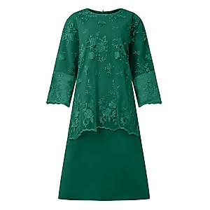 ADHOWBEW Wedding Guest Dresses for Women Plus Size Lace Chiffon Two Piece Set Dress Elegant Long Sleeve Midi Dress Vestidos Elegantes De Mujer para Fiesta Mother of The Bride Dresses Medium Green