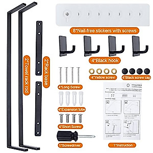 27.6'' Towel Rack, Stainless Steel Wall Mounted Towel Racks for Bathroom, Extra Long Towel Storage, Bath Towel Holder with Accessory Kit for Rolled Towel, Washcloths, Can Be Drilling or Not, Black