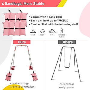 FUNLIO Foldable Swing Stand for Kids with 4 Sandbags, Heavy Duty Metal A-Frame Indoor/Outdoor for Backyard, Suitable Most Toddler/Baby Jumper/Hammock Chair - Pink