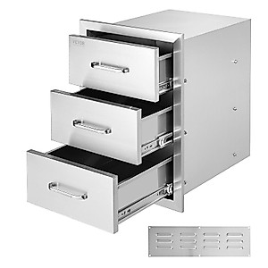 VEVOR Outdoor Kitchen Drawers 16" W x 21.5" H x 18" D, Flush Mount Triple Access BBQ Drawers with Stainless Steel Handle, BBQ Island for Outdoor Kitchens or BBQ Island Patio Grill Station