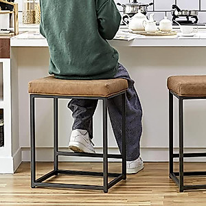 Yaheetech 24" Metal Barstools Set of 4 Counter Height Bar Stools Backless Industrial Stool Modern Upholstered Leather Stools Dining Cafe Chair Brown