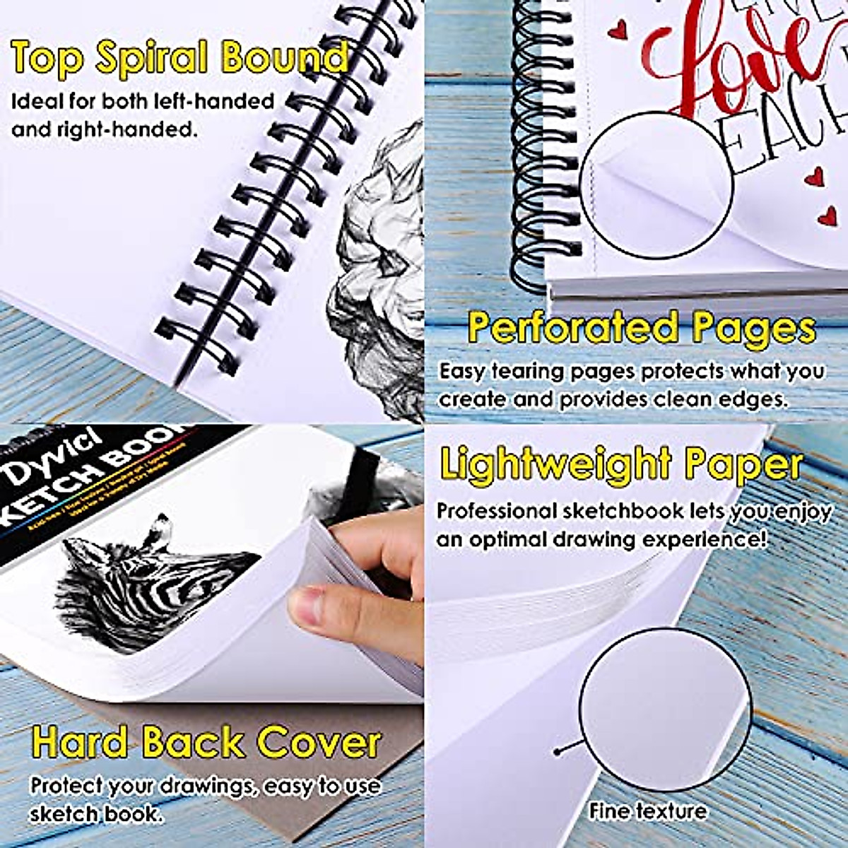 Dyvicl Sketch Pad 9"x12" Sketch Book Set, Pack of 2, 100 Sheets Each(68 lb/100gsm), Spiral Bound Acid Free Drawing Paper for Graphite Pencil, Colored Pencil, Charcoal, Soft Pastel