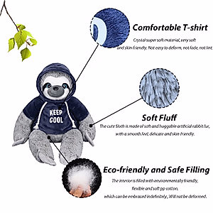 Sloth Stuffed Animals Plush Toy with Removable Two T-Shirts Hanging Plush Soft Sloth Plush Toys 12 Inches (Pink+Blue)