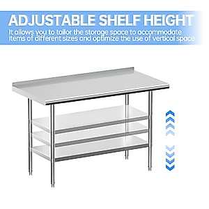 JOPHUN Stainless Steel Work Table with Backsplash, Commercial Table for Prep & Work Table for Restaurant and Home - 24" D x 48" W x 34" H Inches