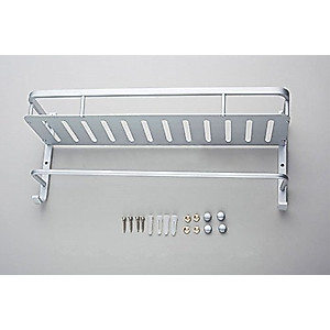 Chrasy Modern Double Layer Towel Bar, Wall Mount Bathroom Storage Shelves and One Towel Bar and 2 Hooks, Aluminum Towel Holders, Shower Towel Rack, Bath/Kitchen Storage Shelf -15.7in