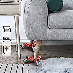 ZEAYEA 4 Pack Steel Tri-Dolly, 200 lbs Load Capacity 3 Wheel Mover's Dolly for Moving Furniture, Appliances, Cabinet, Table, Piano, 6.3 Inch