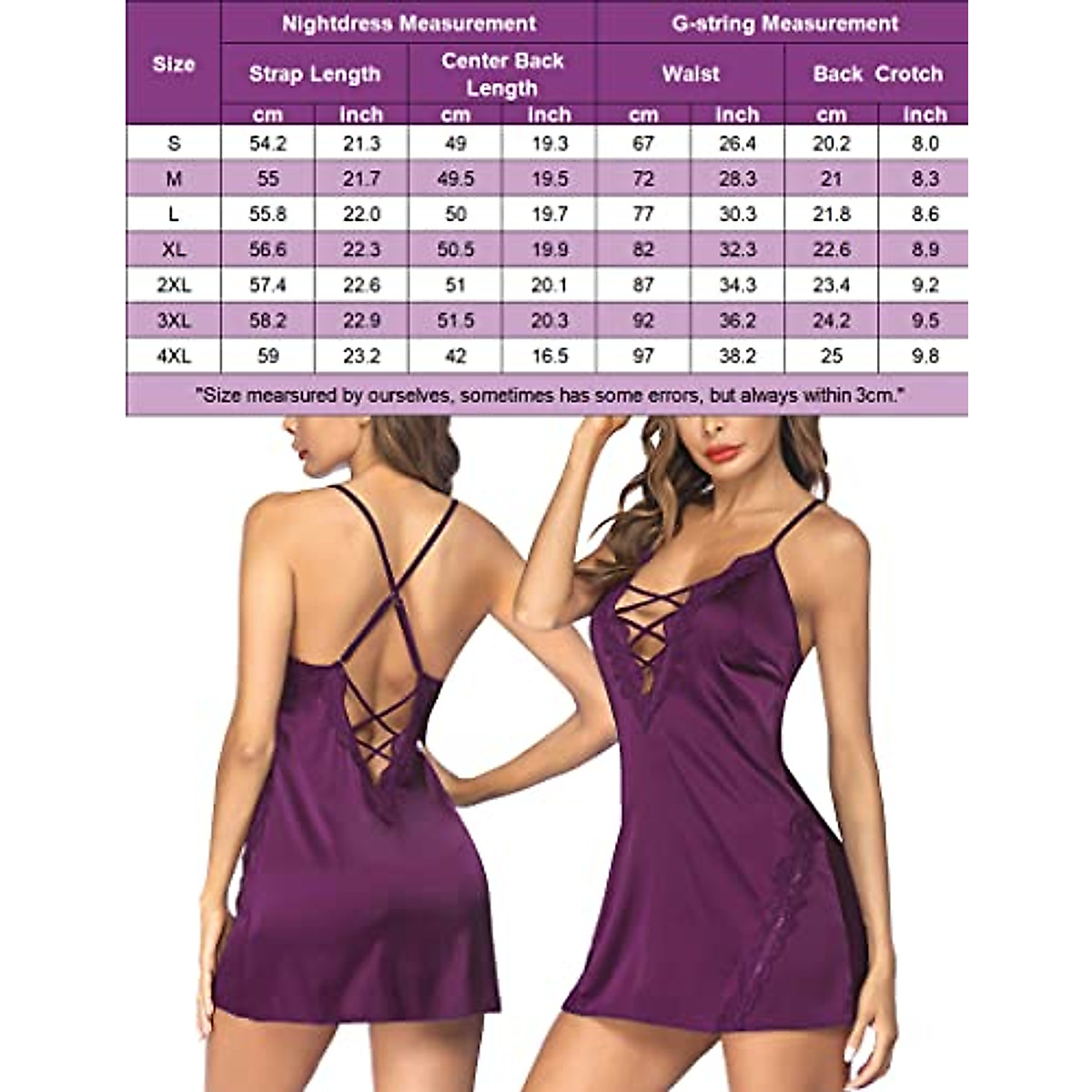 Avidlove Women Chemise Lingerie Satin Lace Nightgown Lace Babydoll Sleepwear Dress (Small, Purple)