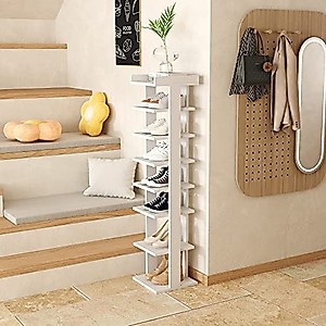 HOMEFORT 7-Tier Wood Shoe Rack, Entryway Shoe Tower,Vertical Shoe Organizer, Wooden Shoe Storage Stand(White)