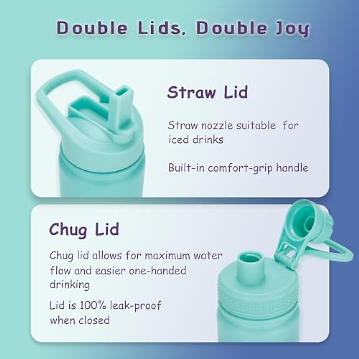 Mininoo Insulated Kids Water Bottle, 12 oz Stainless Steel Water Bottle Kids with Straw Lid and Chug Lid for Girls, Boys (Sky/Blue)