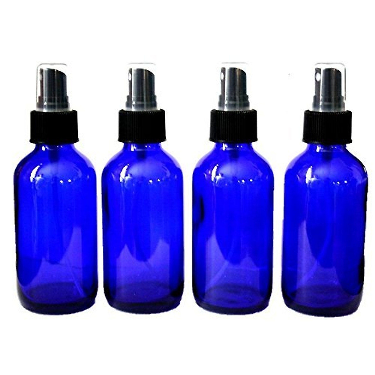 4 fl oz Cobalt Blue Glass Bottle with Black Spray Cap (4 Pack)