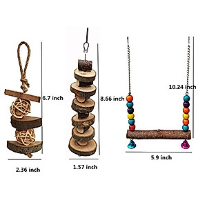 alfyng 6 Pack Bird Parrot Chewing Swing Toys Set, Bird Hanging Bell Perches, Parrot Hammock Wooden Cage Stands for Small Parakeets, Cockatiels, Conures, Love Birds, Finches and Other Small Animals