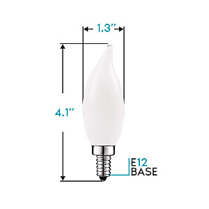 LUXRITE 4W Frosted Candelabra LED Bulbs Dimmable, 2700K Warm White, 360 Lumens, E12 LED Bulb 40W Equivalent, Flame Tip Glass, LED Candle Light Bulbs, UL Listed (6 Pack)