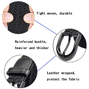 Mile High Life | Braided Stretch Elastic Belts | Pin Oval Solid Black Belt Buckle | PU Loop End Tip Men/Women/Junior