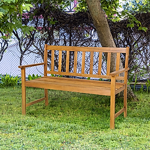 Tangkula Outdoor Acacia Wood Bench, 2-Person Garden Bench with Backrest and Armrests, Garden Bench with Slatted Seat for Porch, Park, Backyard, 800 Lbs Max Load, 48” L x 22” W x 34” H, Natural