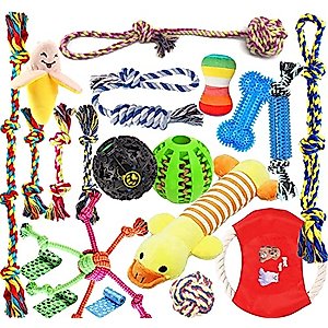 Dog Puppy Toys, Value Puppy Chew Toys for Med to Small Dogs with Interactive Dog Rope Toys, Dog Treat Dispenser Ball, Dog Squeak Toys, Tug of War Toys for Fun and Teeth Cleaning Dog Chew Toys(20 Pack)